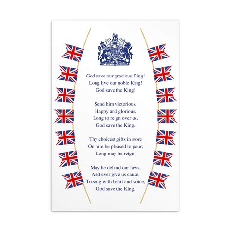 God Save The King Lyric Postcard National Anthem Lyrics Etsy Uk