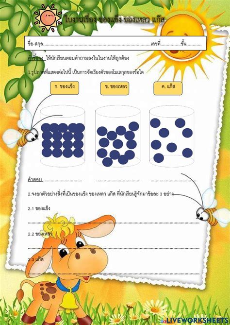 ใบงานเรื่องของแข็ง ของเหลว แก๊ส Worksheet
