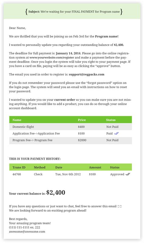 Email Template For Invoice Payment