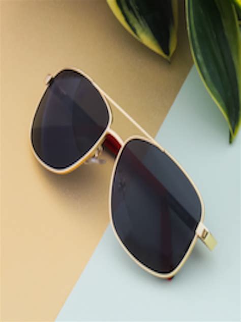 Buy Ted Smith Unisex Grey Lens And Gold Toned Aviator Sunglasses With Uv