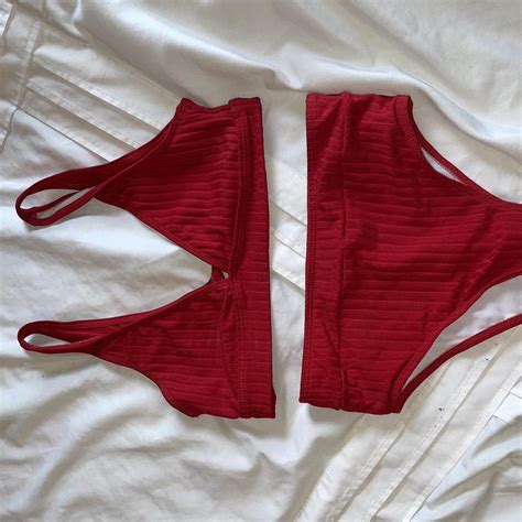 Red Two Piece Bathing Suit Brand New Never Worn Depop