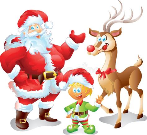 Santa With Elf And Reindeer Stock Illustration Image 34855816