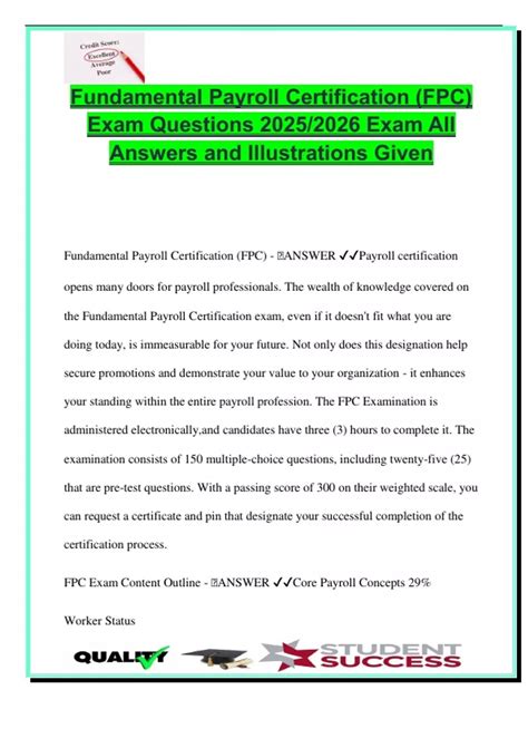 Fundamental Payroll Certification Fpc 2025 2026 150 Exam Based Questions With Answers
