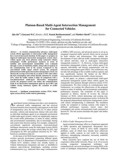 Pdf Platoon Based Multi Agent Intersection Management For Connected Vehicle