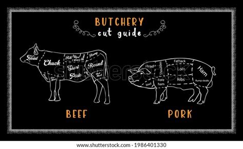 Beef Pork Cuts Chart Pieces Steak Stock Vector Royalty Free