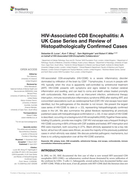 Pdf Hiv Associated Cd8 Encephalitis A Uk Case Series And Review Of