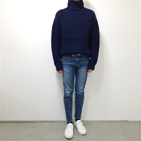 남자 아크네 터틀넥 코디 벨트 청바지 화이트스니커즈[유뱅의 데일리룩 블로그] 네이버 블로그