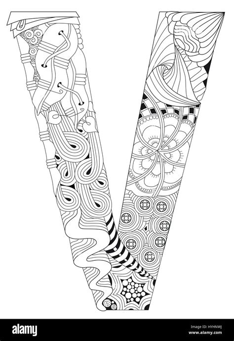 Letter V For Coloring Vector Decorative Zentangle Object Stock Vector