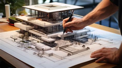 Premium Photo Hand Of Architector Designer Drafting A Sketch Design