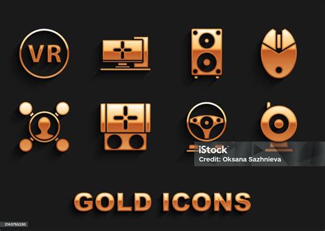 휴대용 비디오 게임 콘솔 컴퓨터 마우스 게임 웹 카메라 레이싱 시뮬레이터 조종석 공유 스테레오 스피커 가상 현실 안경 및 모니터 아이콘을 설정합니다 벡터 3차원 형태에 대한