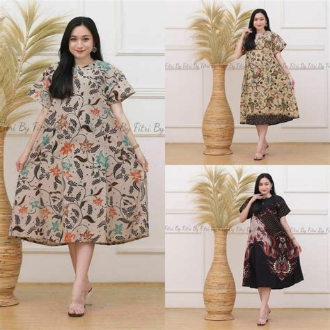 Jual Daster Katun Batik Lengan Pendek Motif Bunga Sleting Depan