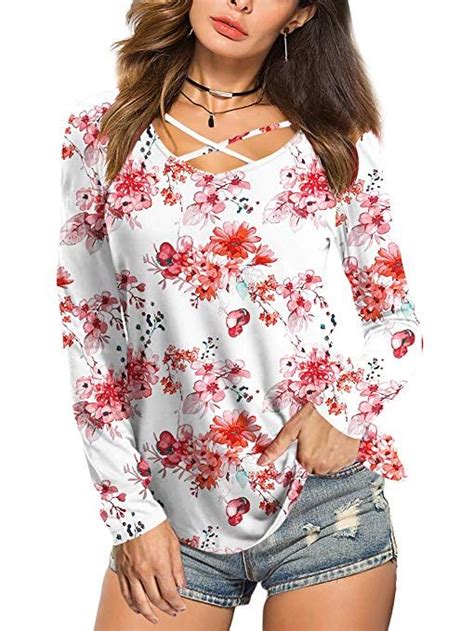 Amoretu Womens Tops Summer V Neck Short Sleeve Blouse Tunics Womens