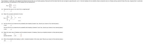Traffic Environment The Distribution Of Time Headway Chegg