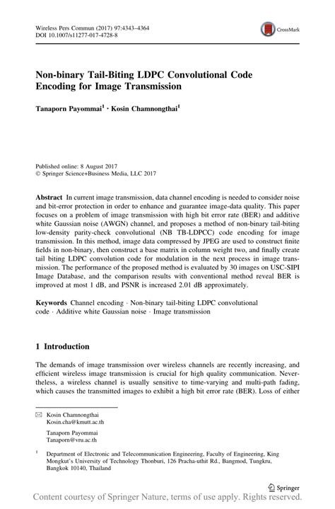 Non Binary Tail Biting Ldpc Convolutional Code Encoding For Image
