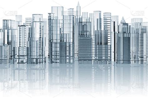 白色城市天际线 3d插图素材 花瓣网
