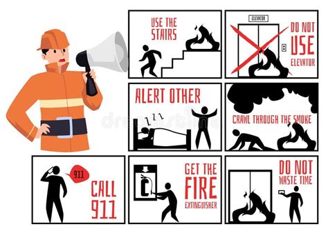 Fire Evacuation Poster And Action Plan Infographic Flat Vector