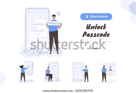 Unlock Passcode Login Access Illustration Bundle Stock Vector Royalty