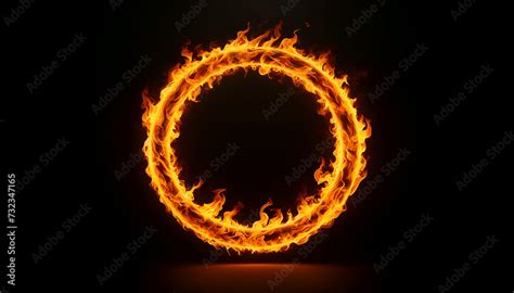 Spectacular Fire Circle Effect With Radiant Flames On A Deep Black Background Perfect For