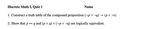 Solved Construct A Truth Table Of The Compound Chegg