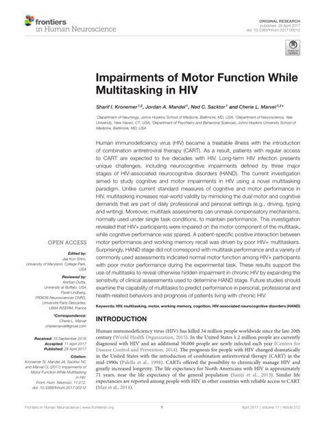 Pdf Impairments Of Motor Function While Multitasking In Hiv