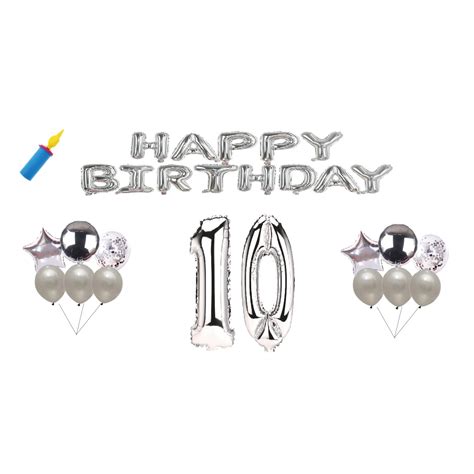 Комплект балони за рожден ден 10 години Честит рожден ден сребро подарък за торта 30 бр