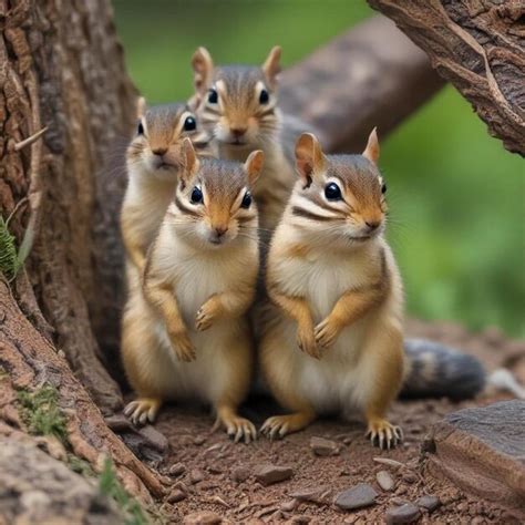 Three Squirrels Are Standing In A Tree And One Has A Tree In The