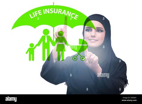 Life Insurance Concept With The Businesswoman Pressing Button Stock