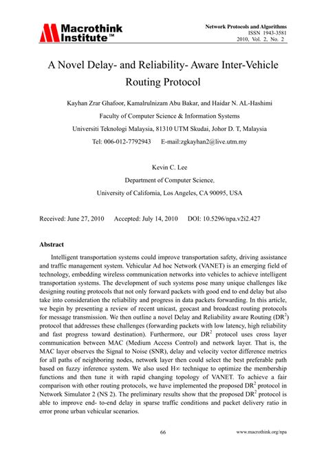 Pdf A Novel Delay And Reliability Aware Inter Vehicle Routing Protocol