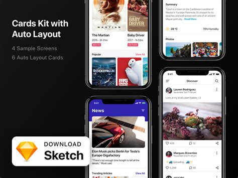 Card UI Kit With Auto Layout Freebie Download Sketch Resource Sketch Repo