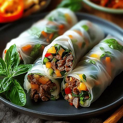 Easy Thai Basil Beef Rolls With Rice Paper Wraps Adventure Forkglade
