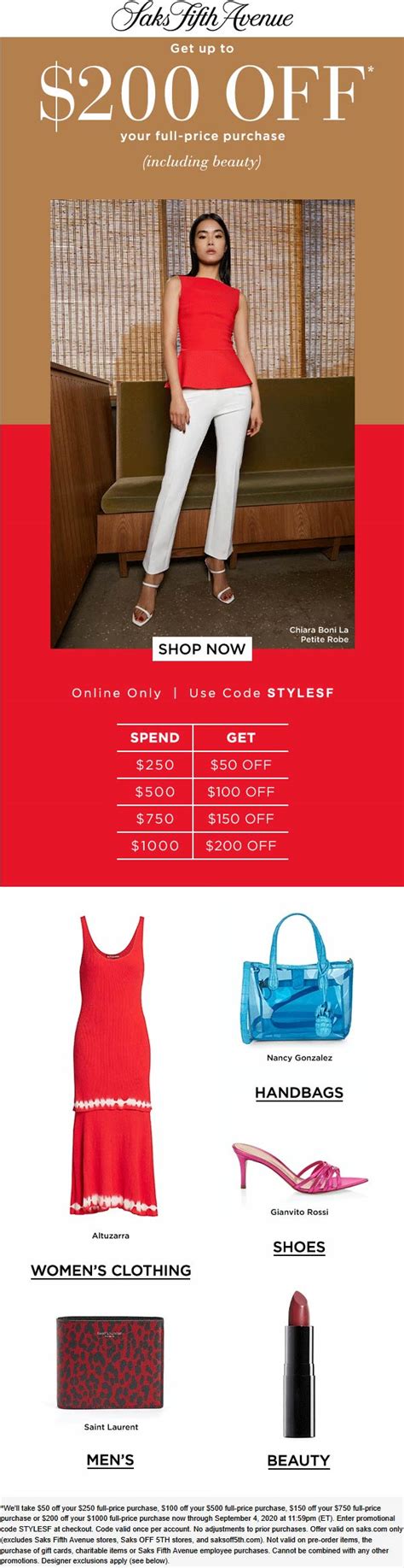 50 Off 250 And More Today At Saks Fifth Avenue Via Promo Code Stylesf