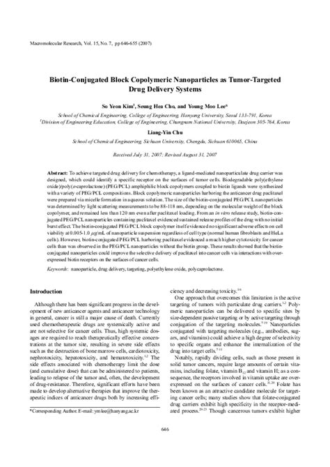 Pdf Biotin Conjugated Block Copolymeric Nanoparticles As Tumor Targeted Drug Delivery Systems