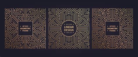 고급 라인 커버 템플릿 사각형 라인 아트 데코 패턴 배지의 벡터 세트 플래카드 배너 전단지 프레젠테이션 및 카드를 위한 디자인 요소 광란의 20년대에 대한 스톡 벡터 아트