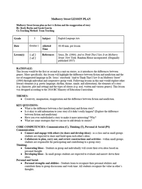 Lesson Plan Fiction Vs Nonfiction Sarah And Keely Pdf Thought