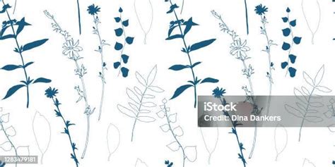 植物ベクターシームレスパターン白い背景に植物野生の花葉やハーブの手描きのイラスト 模様のベクターアート素材や画像を多数ご用意 模様