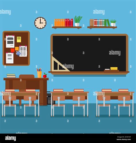 School Classroom With Chalkboard And Desks Classroom For Learning