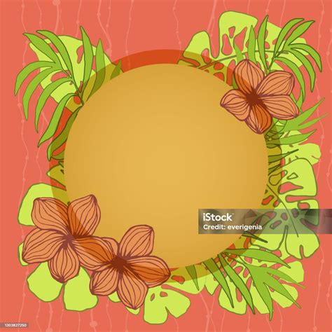 둥근 열대 프레임 플루메리아 꽃 야자수 몬스타 델리시오사 잎을 가진 천연 복사 공간 디자인 0명에 대한 스톡 벡터 아트 및 기타 이미지 Istock