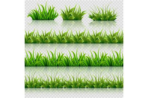 Green Grass Vector Seamless Borders Set
