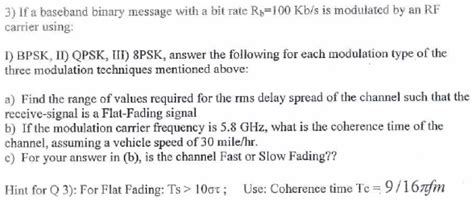 f a baseband binary message with a bit rate rb
