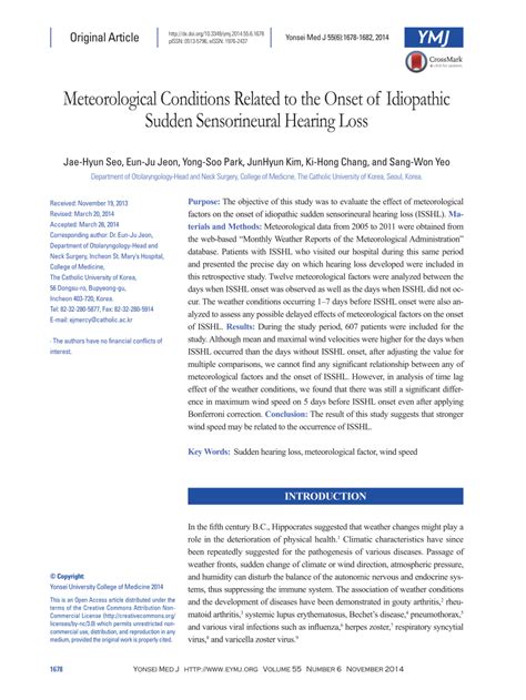 Pdf Meteorological Conditions Related To The Onset Of Idiopathic Sudden Sensorineural Hearing Loss