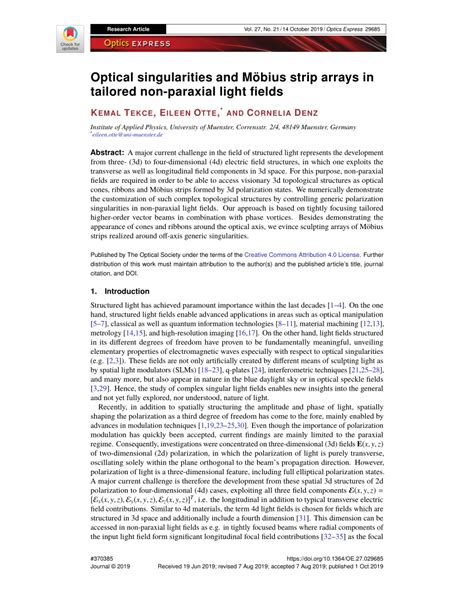 Pdf Optical Singularities And Möbius Strip Arrays In Tailored Non