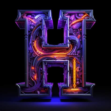 Premium Ai Image A Close Up Of A Neon Lit Letter H With Pipes And