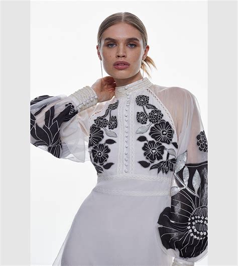 Buy Karen Millen Organdie Applique Buttoned Woven Midi Dress In