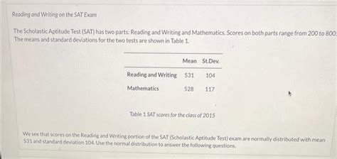 Solved The Scholastic Aptitude Test SAT Has Two Parts Chegg
