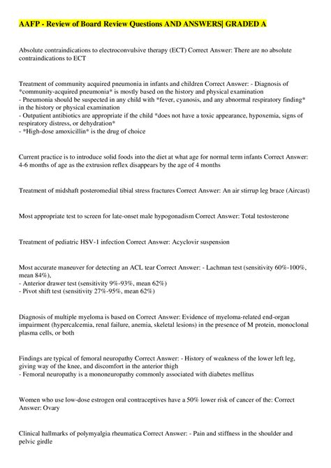 Aafp 63 Pages Review Of Board Review Questions And Answers Graded A Scholarfriends