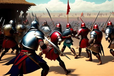 Premium Ai Image Large Battle Between Medieval Warriors