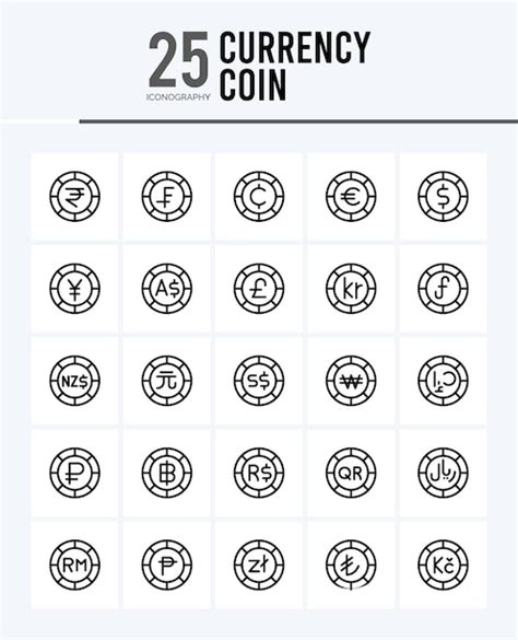 25 Icônes De Contour De Pièce De Monnaie Pack Illustration Vectorielle