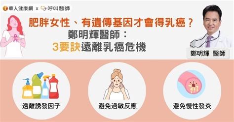 肥胖女性、有遺傳基因才會得乳癌？鄭明輝醫師：3要訣遠離乳癌危機 華人健康網 專業即時優質的健康新聞及資訊分享平台業即時優質的健康新聞及