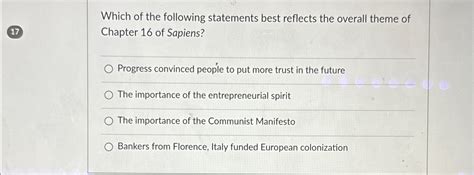 Solved Which Of The Following Statements Best Reflects The Chegg
