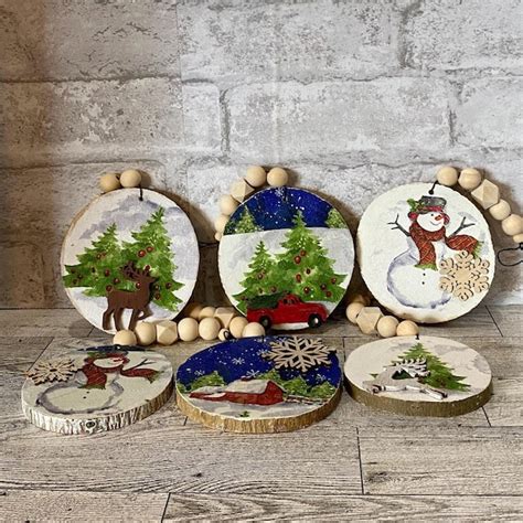 Wood Slice Snowman Etsy